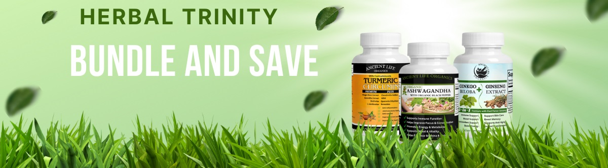 The Herbal Trinity: Turmeric + Ashwagandha + Ginko Biloba with Ginseng – Ancient Life Organics